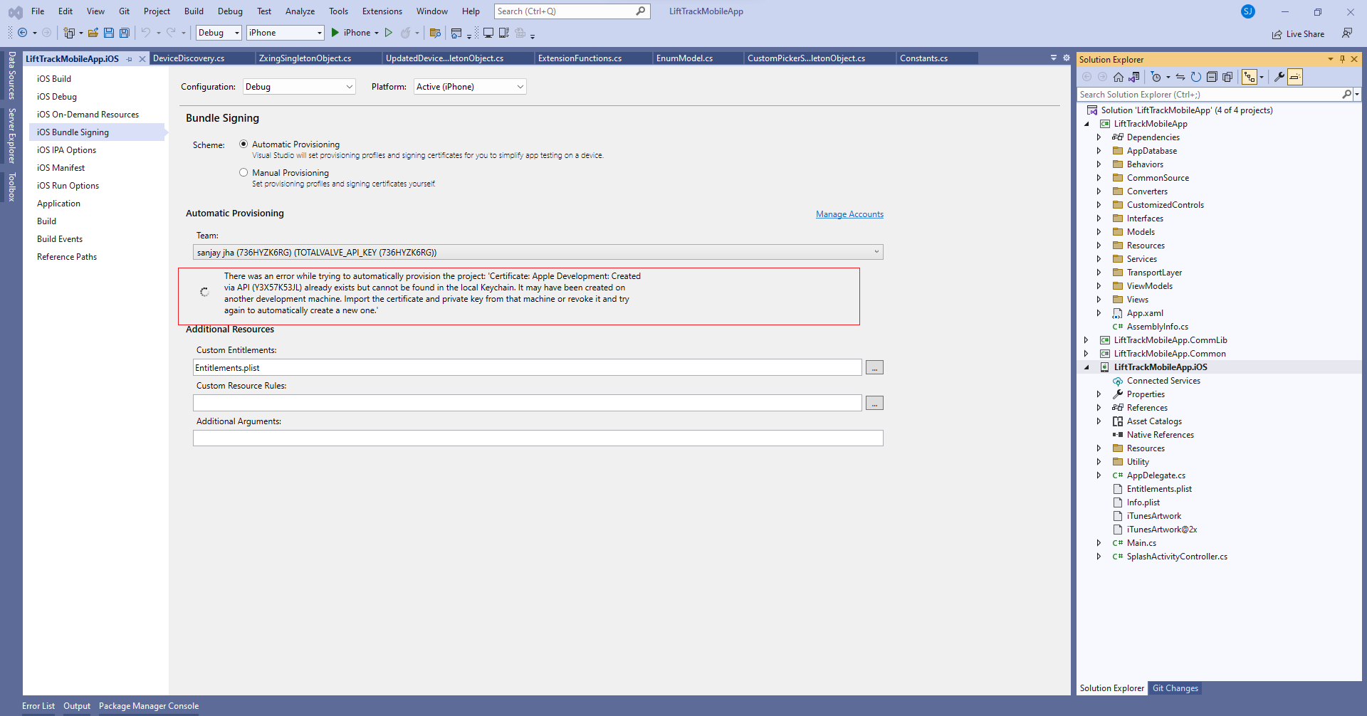 Problem encountered while configuring the automatic provisioning profile for Xamarin iOS in ...