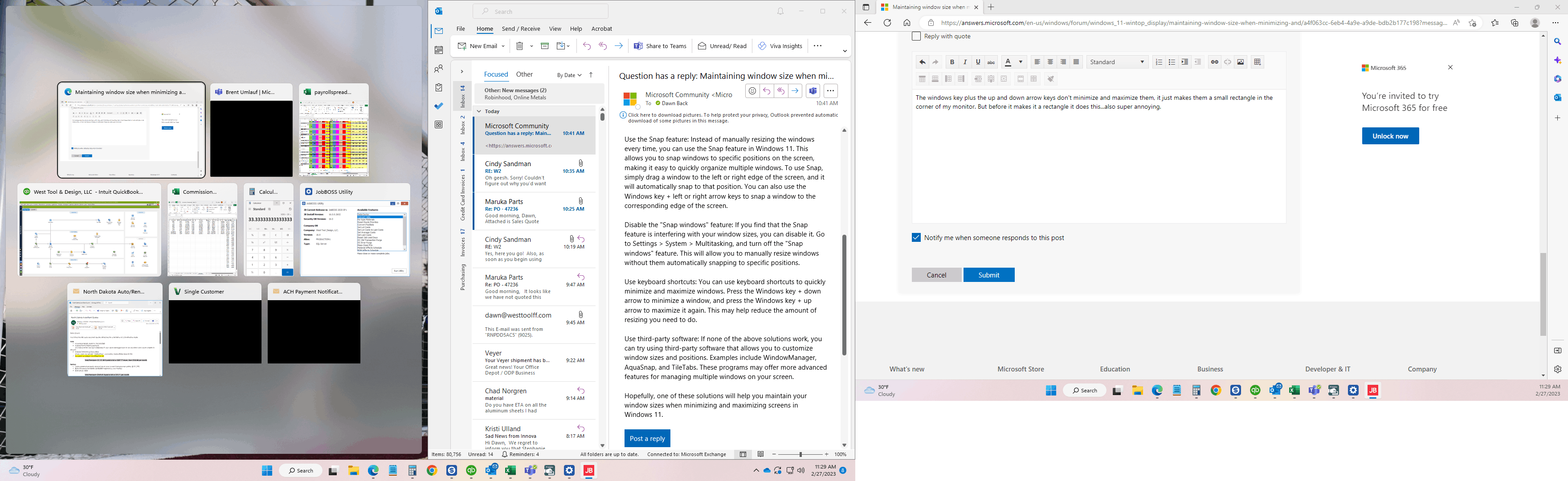 Maintaining window size when minimizing and maximizing screens in ...