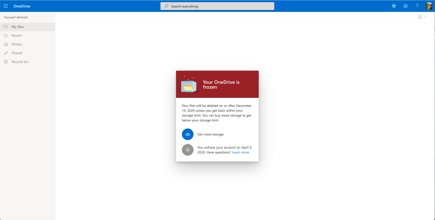One Drive account frozen even after 48 hours of purchasing extra ...