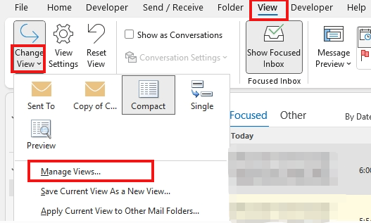 How can I set outlook views for the same email account on different ...