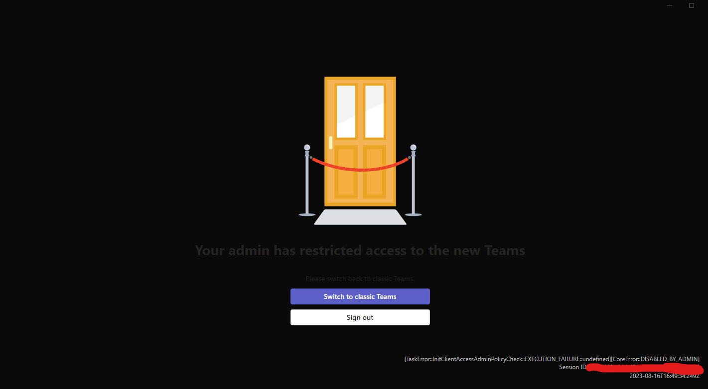 Correct settings to allow New Teams ("admin has restricted access ...