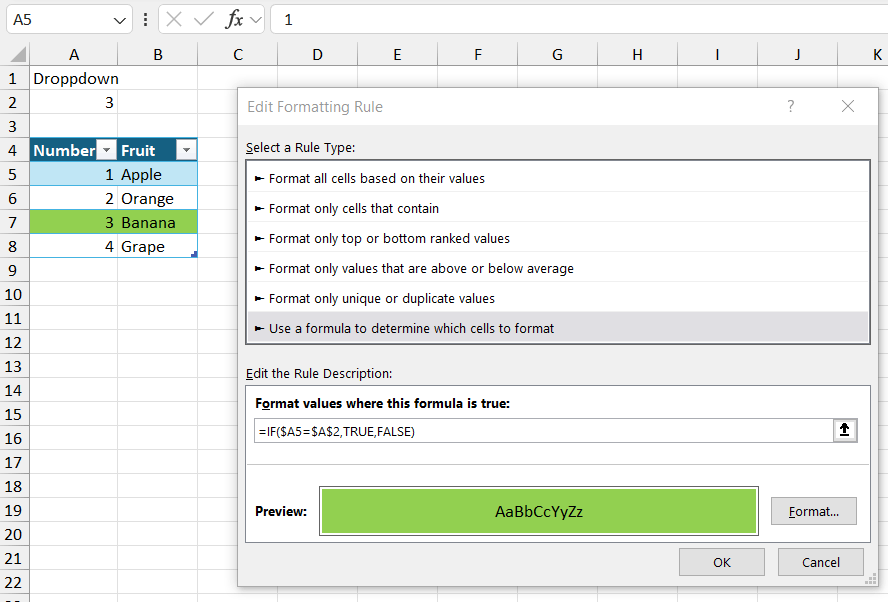 Conditional Formatting Table Rows based on matching column and dropdown ...