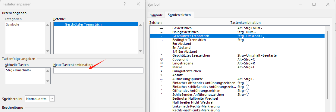 Tastenkombination: geschützter Bindestrich - Microsoft Q&A