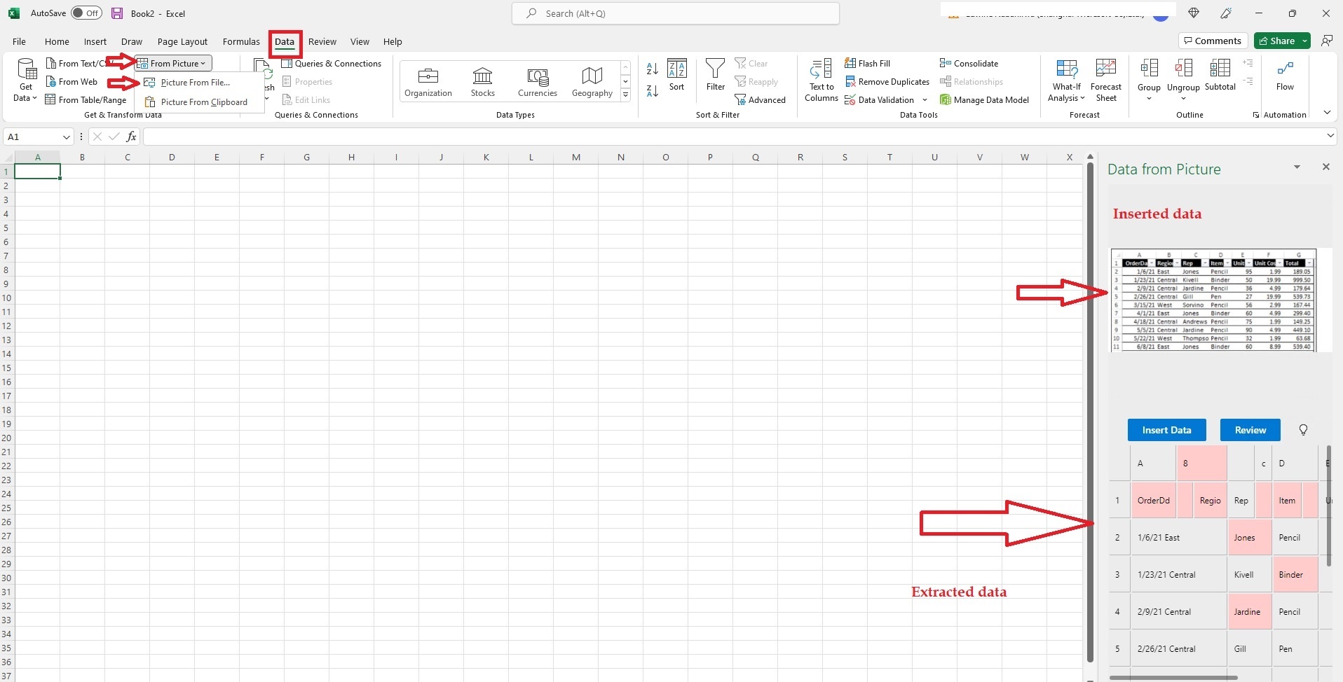How to "Extract a table from an image" or “Insert Data From Picture ...
