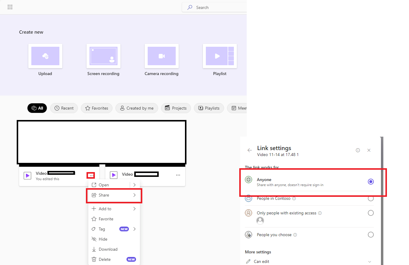 How can I stream videos with a public link via Microsoft services ...
