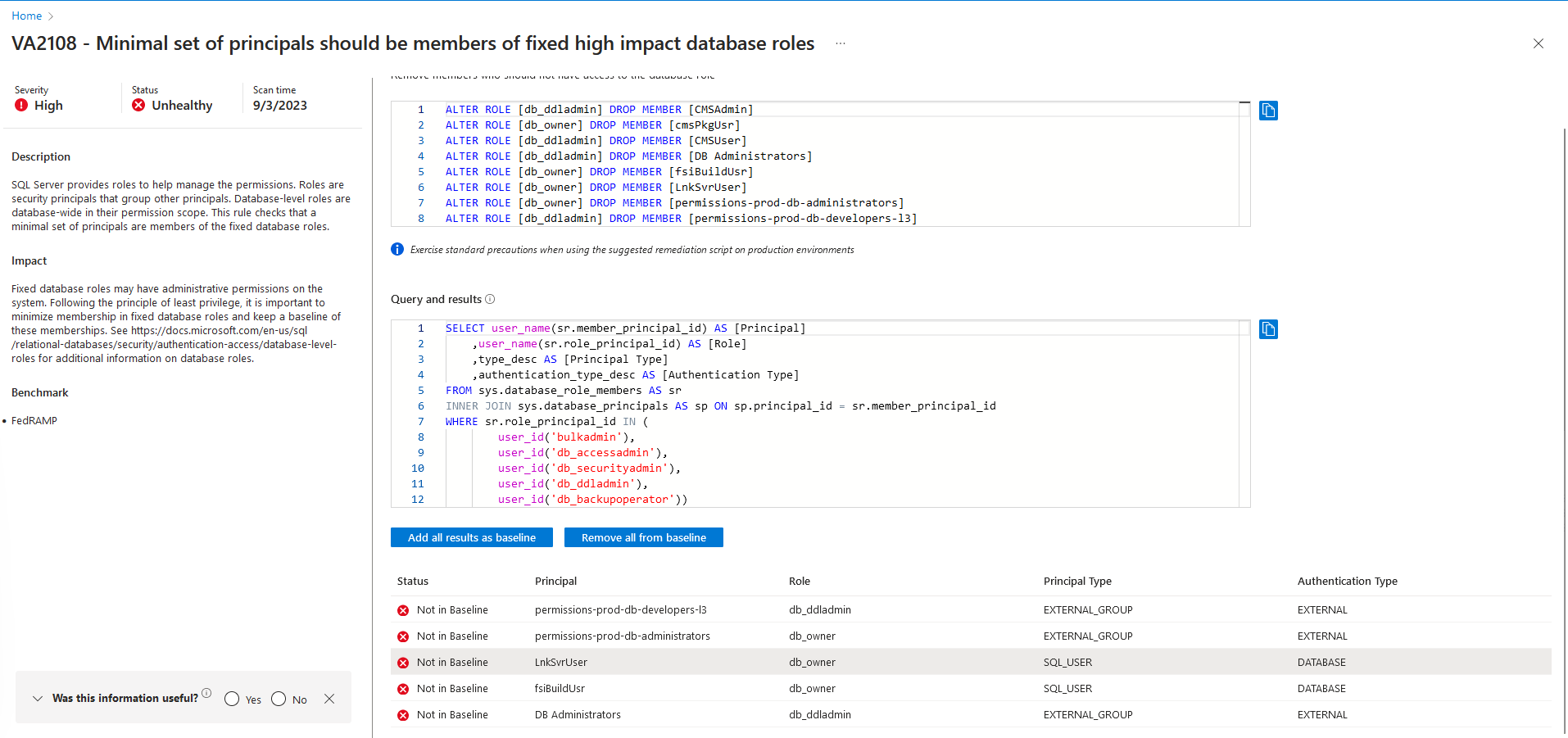 VA2108 - Minimal set of principals should be members of fixed high ...