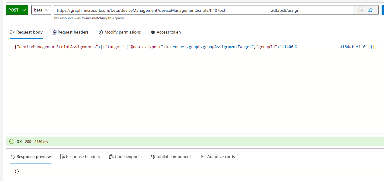 Create deviceManagementScriptGroupAssignment - odata.type annotation not recognized - Microsoft Q&A
