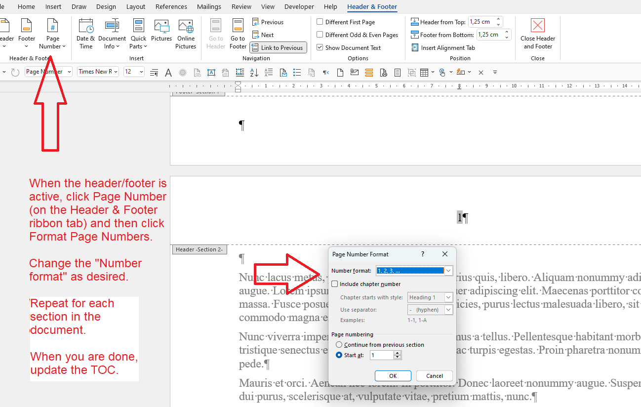 Page numbering messed up when generating TOC - Microsoft Q&A