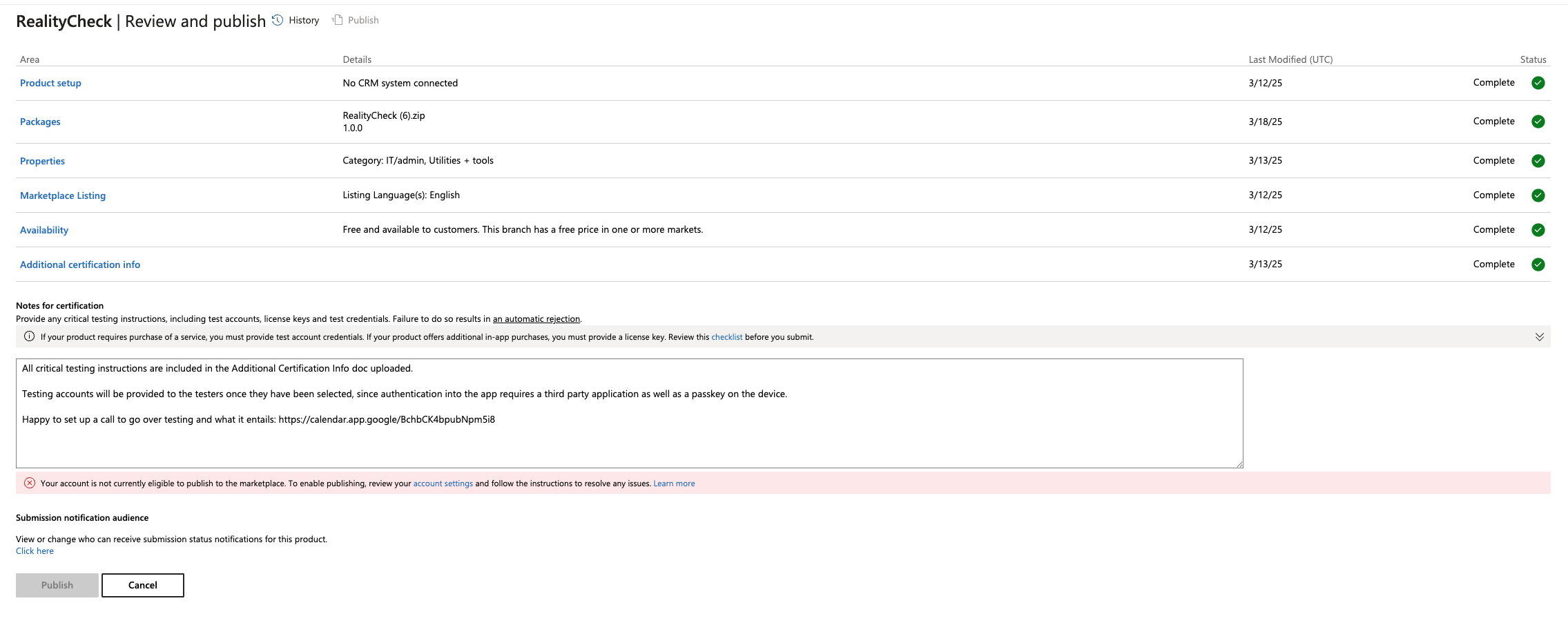 Cannot publish an app in the Microsoft Partner Center - Microsoft Q&A