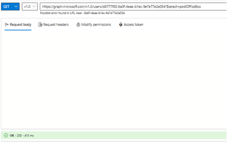 How to get a user P.O. Box from Active directory using Graph API - Microsoft Q&A