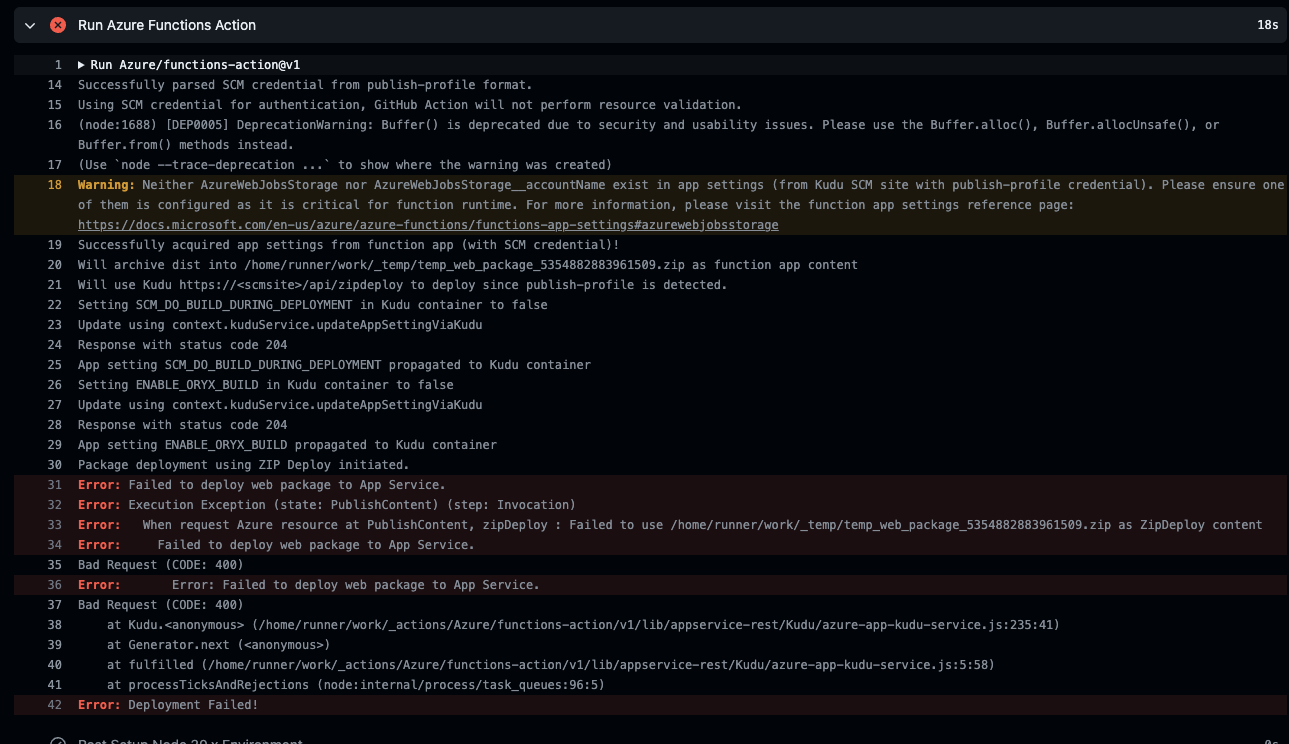 Failing deploy of an Azure function app with node.js - Microsoft Q&A Failing deploy of an Azure function app with node.js - Microsoft Q&A