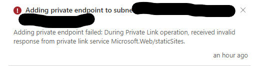 private endpoint creation issue with static web apps - Microsoft Q&A