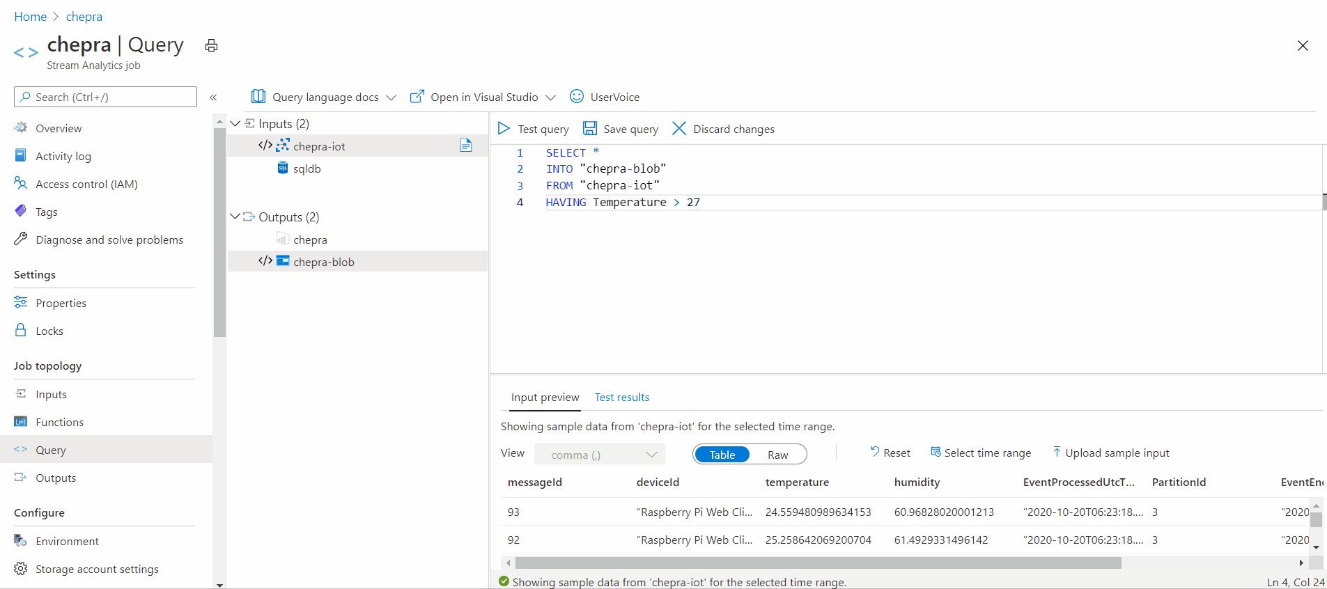 Azure Stream Analytics Job Cannot Detect Either Input Table Or Output Table Microsoft Qanda