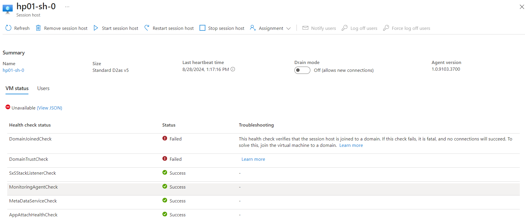 Health State of my Session Host is Unhealthy - Microsoft Q&A