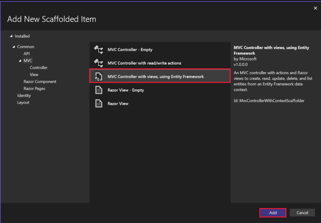 Unable to Add Scaffolded Items with Visual Studio when Developing an ASP.NET Project - Microsoft Q&A