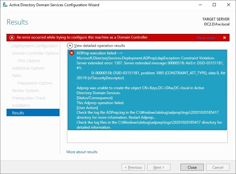 Add a new server 2019 domain controller to an existing domain failed. - Microsoft Q&A