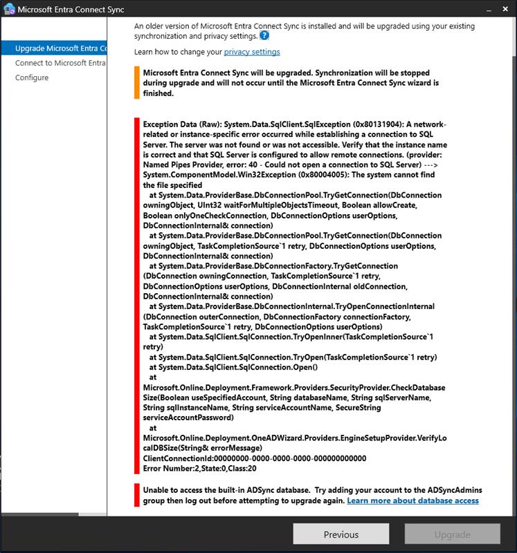 After Azure Entra Sync Connect update error Access is Denied - Microsoft Q&A