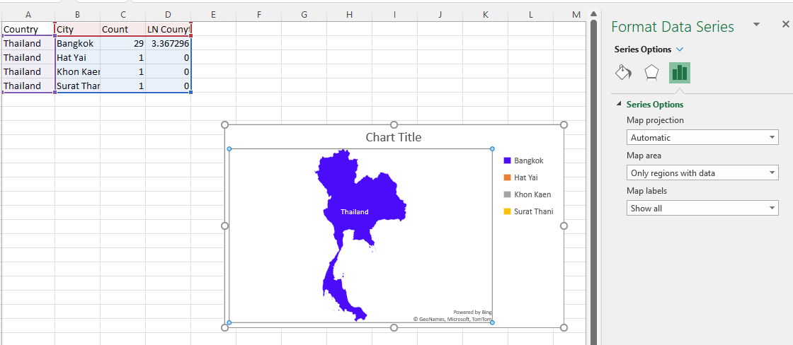 Excel Map Chart Not show all cities in country - Microsoft Q&A