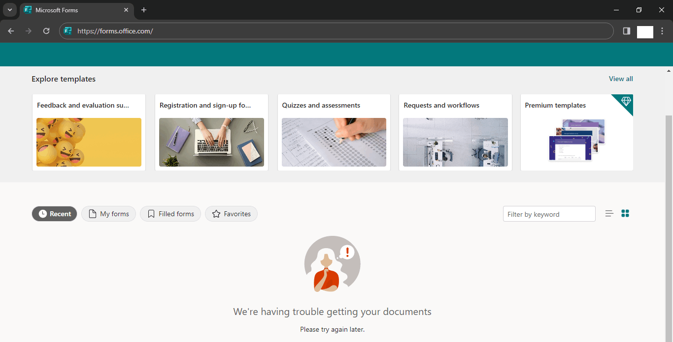 "We're having trouble getting your documents Please try again later." I ...