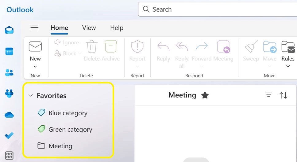 How do I pin Outlook favourites folders to the top of the screen (in ...