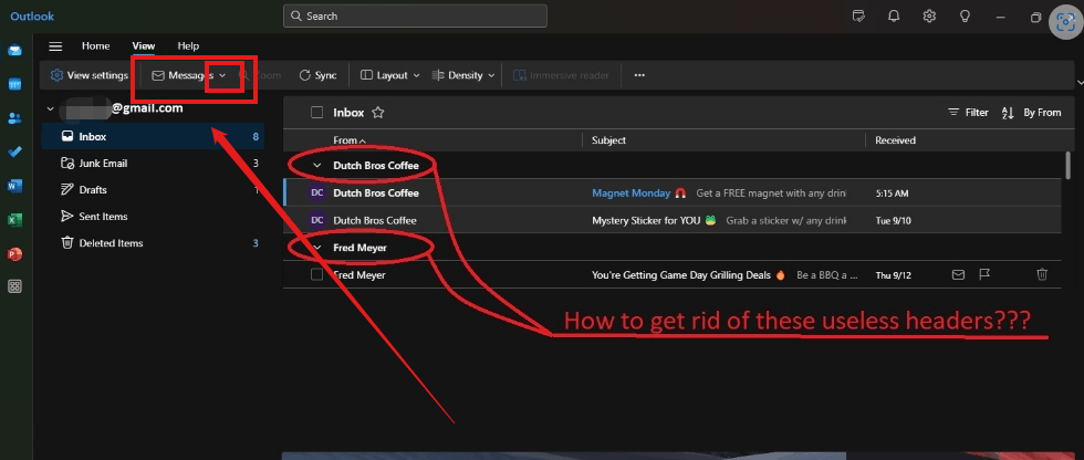 Hide useless message grouping headers in inbox? - Microsoft Q&A