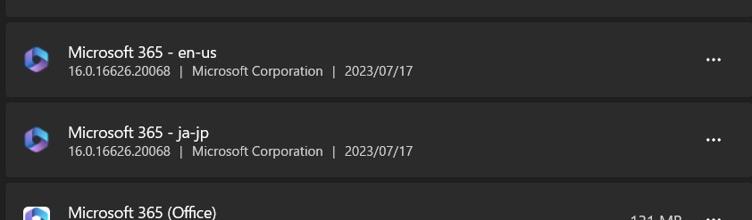 Microsoft 365を再インストールしたらMicrosoft ja-jpとen-usの2つが表示されています。 - Microsoft Q&A