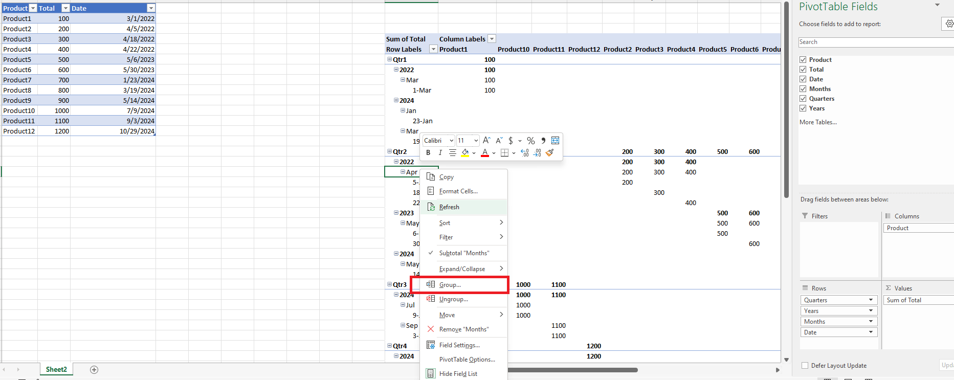 buttons in pivot table columns - Microsoft Q&A