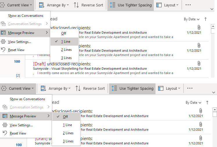 Outlook Folder View - 1 line - Microsoft Q&A