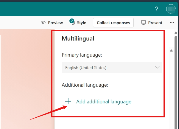 Where can i find the multiple language option in MS Form (new interface ...