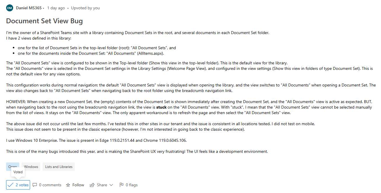 Document Set View Bug - Microsoft Q&A