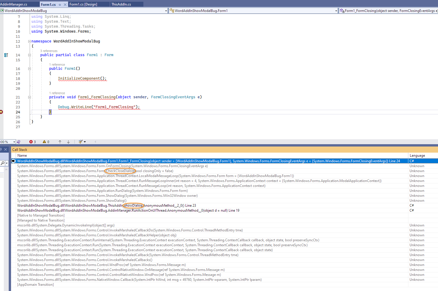 The new readonly balloon in Word closes my custom modal dialog of a VSTO Addin unexpectedly ...