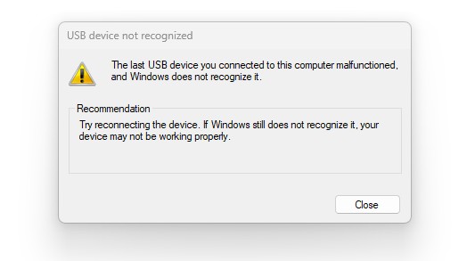 USB error message - Microsoft Q&A