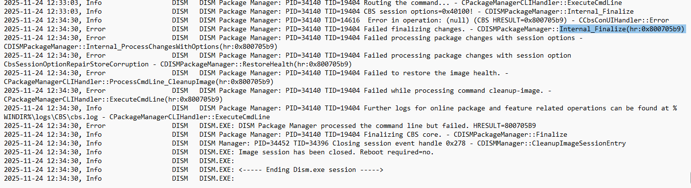 DISM restore health failed, help me read the log - Microsoft Q&A