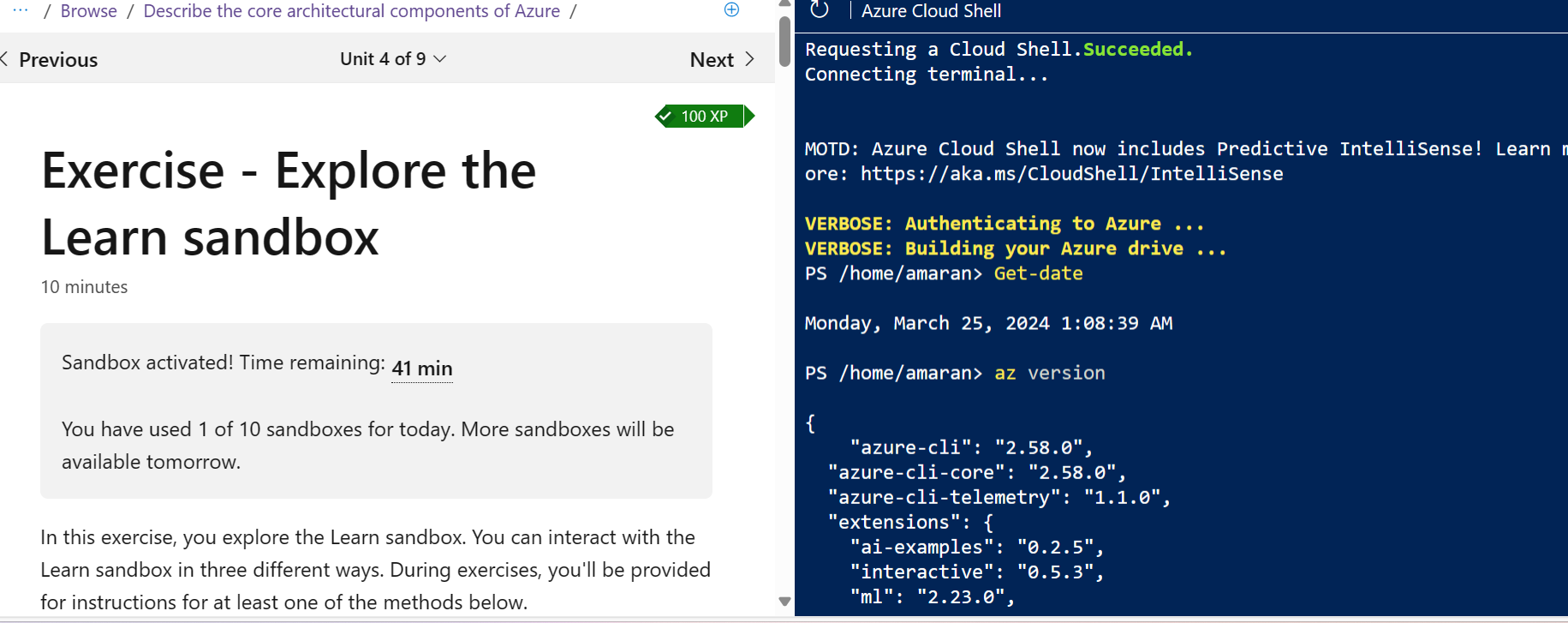 Unable to get past unit 4 - Exercise - Explore the Learn sandbox - Microsoft Q&A
