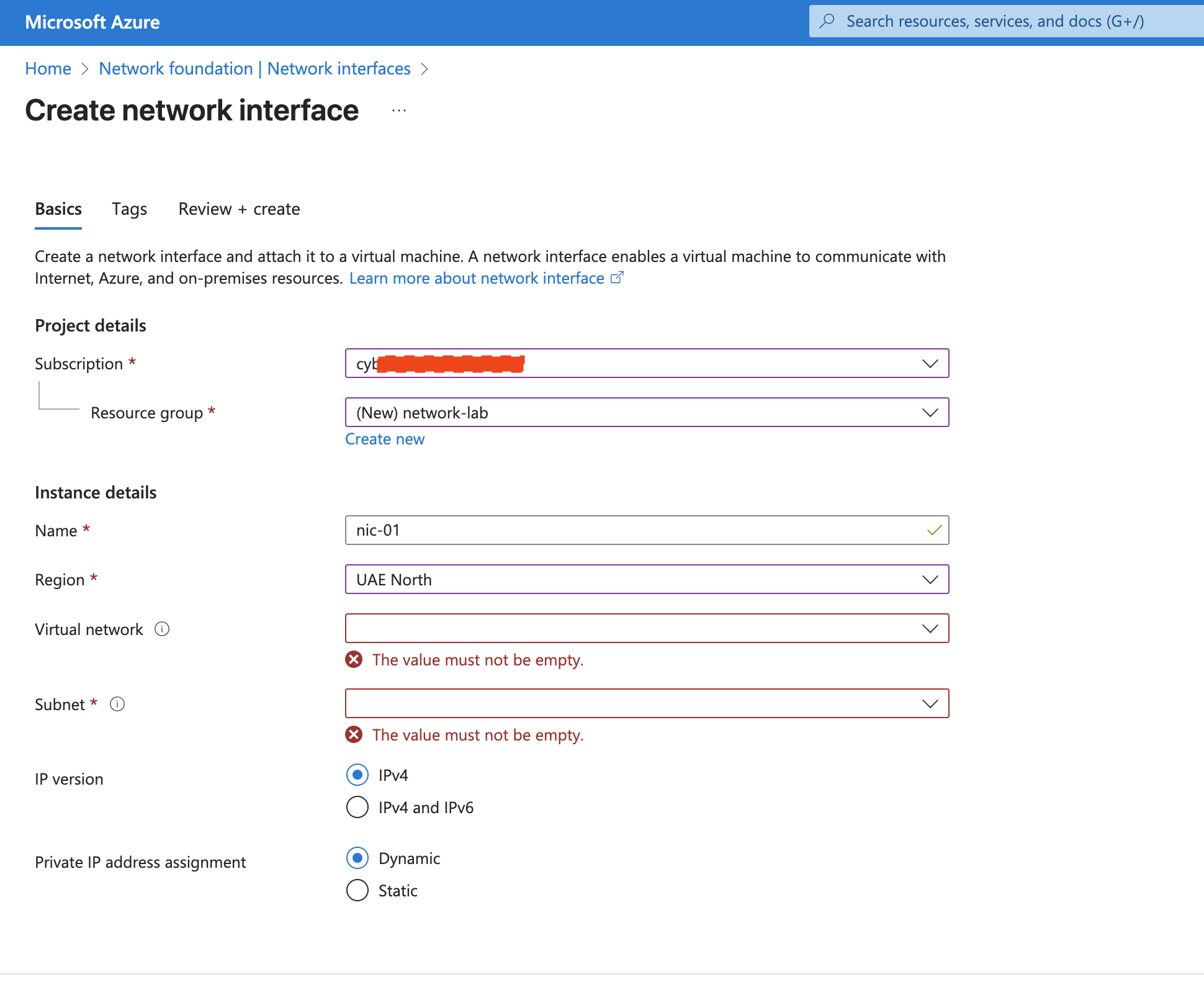 Unable to select Virtual Network/Subnet when creating VM in Azure Portal - Microsoft Q&A