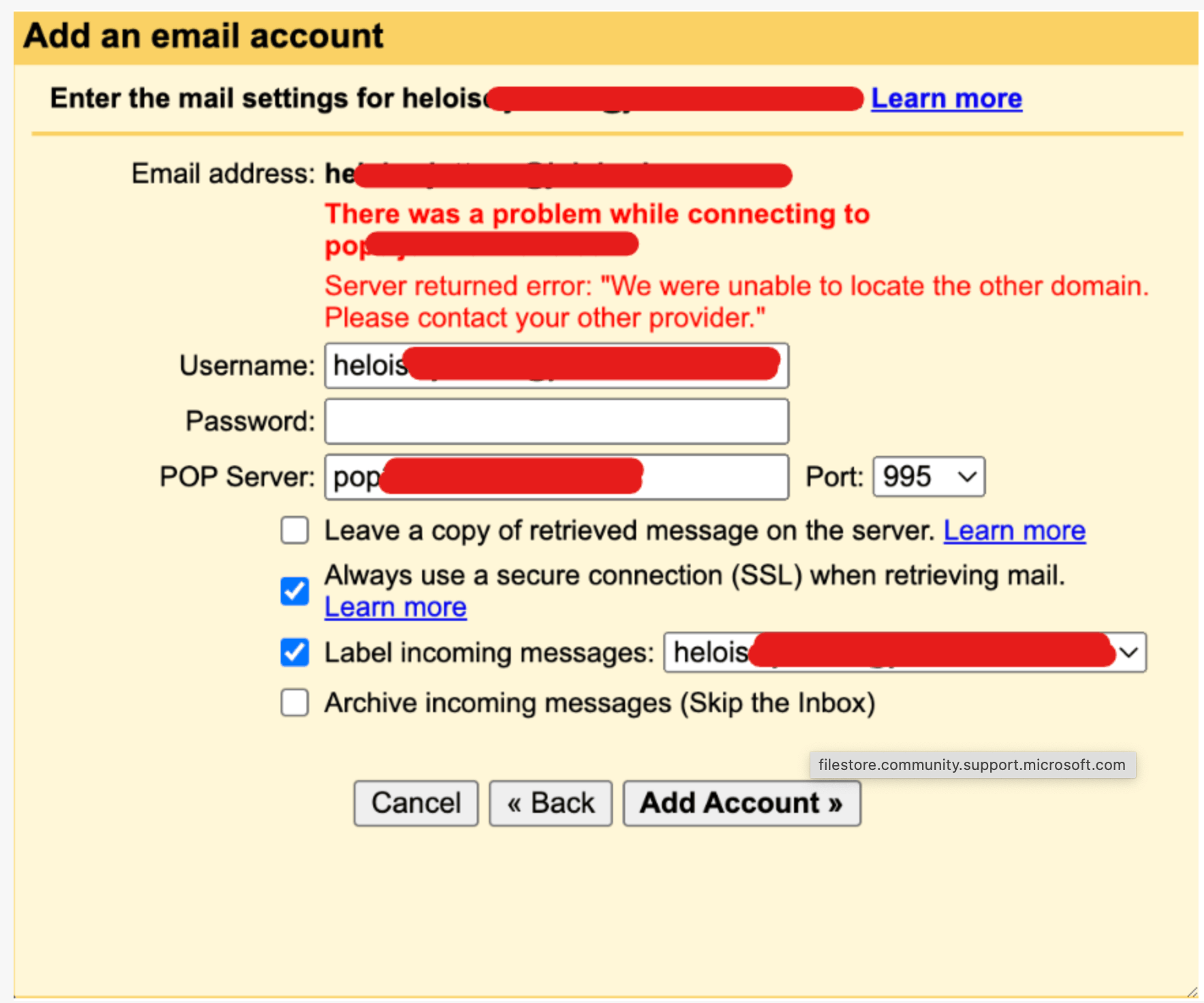 Want to see Outlook emails in Gmail - Error shown - Microsoft Q&A