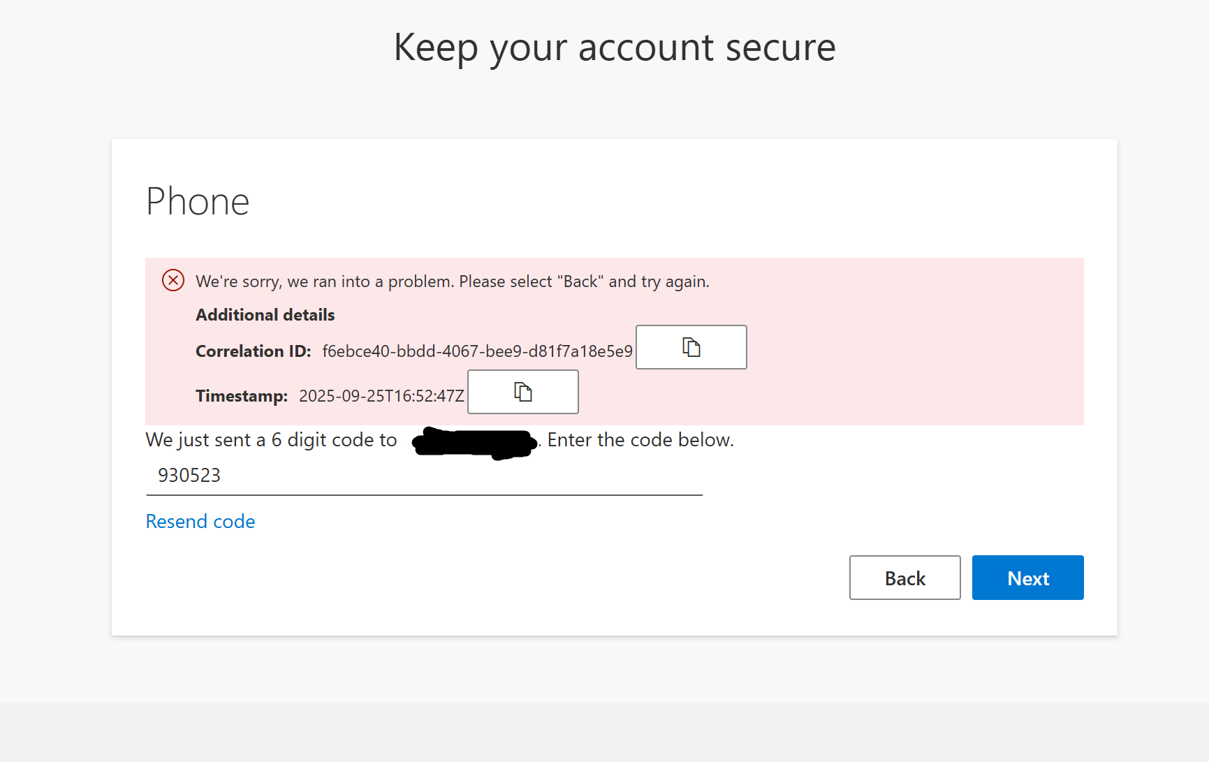 MFA via Phone (SMS) fails during Entra ID sign-in — “We’re sorry, we ...