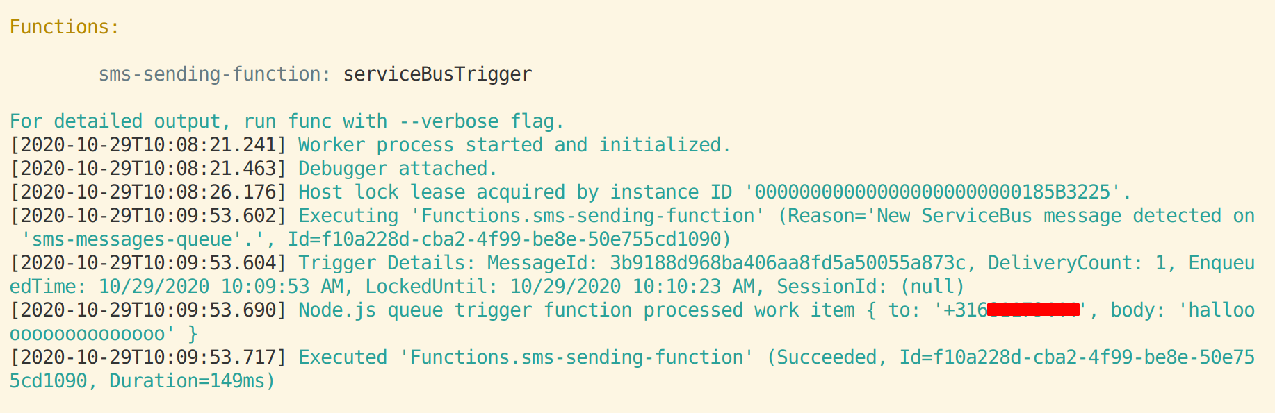 Twilio Binding to send SMS in Azure function fails silently (Node.js Javascript) - Microsoft Q&A
