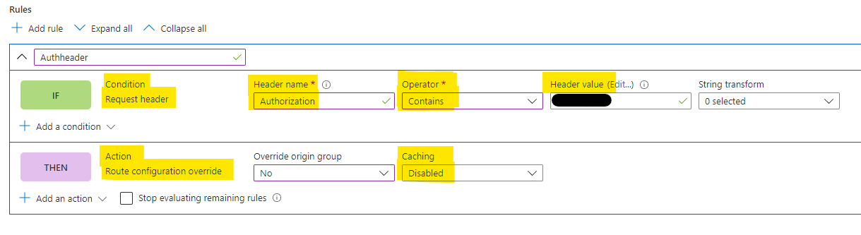 Pass through Authorization header on Front Door Rule Set - Microsoft Q&A