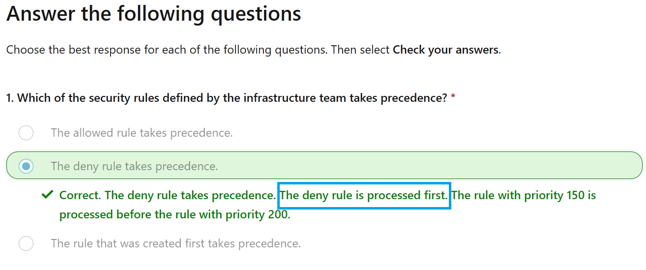 Incorrect explanation for answer - Microsoft Q&A