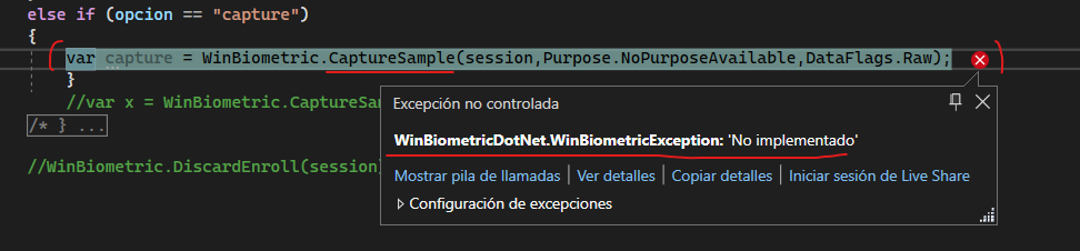 Uso correcto de la funcion CaptureSample en Windows Biometric Framework ...