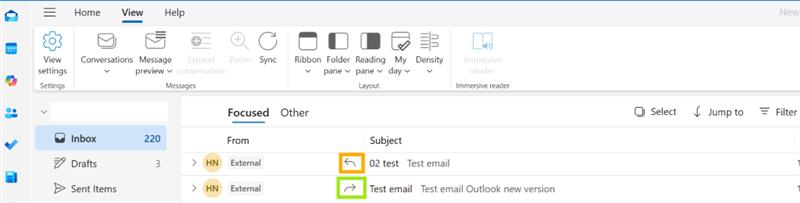 In new Outlook, how do I see the icon that shows I've replied or ...