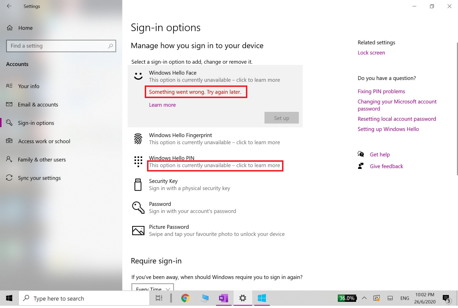 Windows 10 Sign-In Options issues - Microsoft Q&A