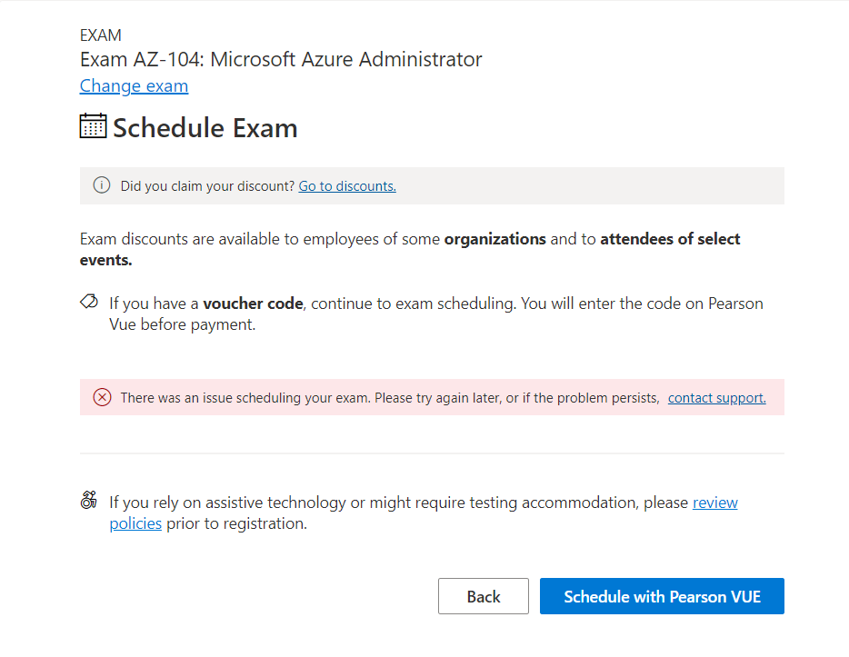 not able to schedule an Certification Exam - Microsoft Q&A