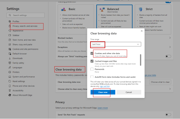 Help with clearing browsing data and, especially, cookies from EDGE ...