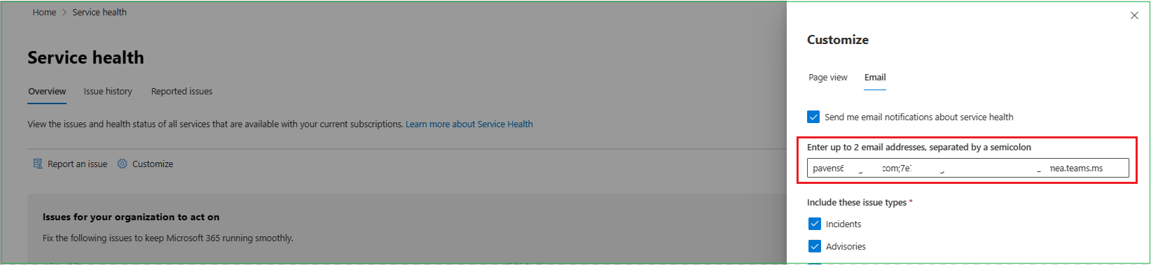 Is it possible to get Service Health alerts from the Microsoft admin console to automatically go ...