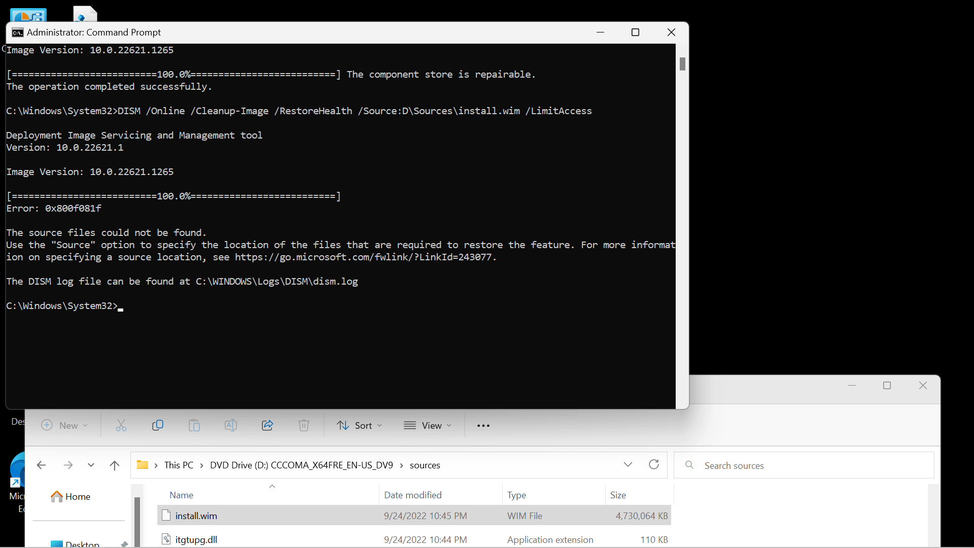 DISM restore failing when using ISO Windows 11 - Microsoft Q&A