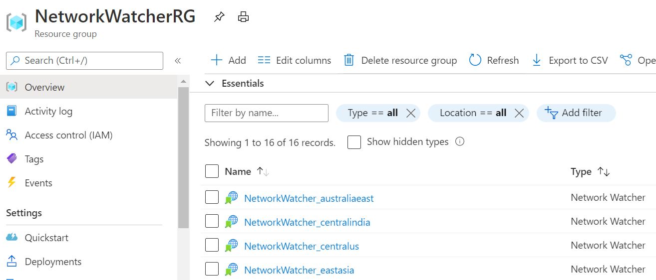 Azure Network Watcher Resources Not Visible While Created From Azure Portal Microsoft Qanda