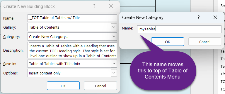 how make automatic title for list of tables - Microsoft Q&A