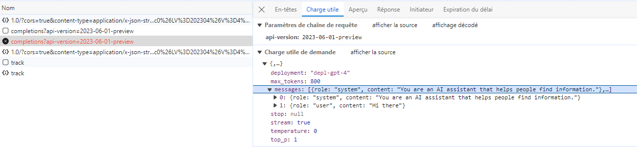 Error The extensions chat completions operation must have at least one ...
